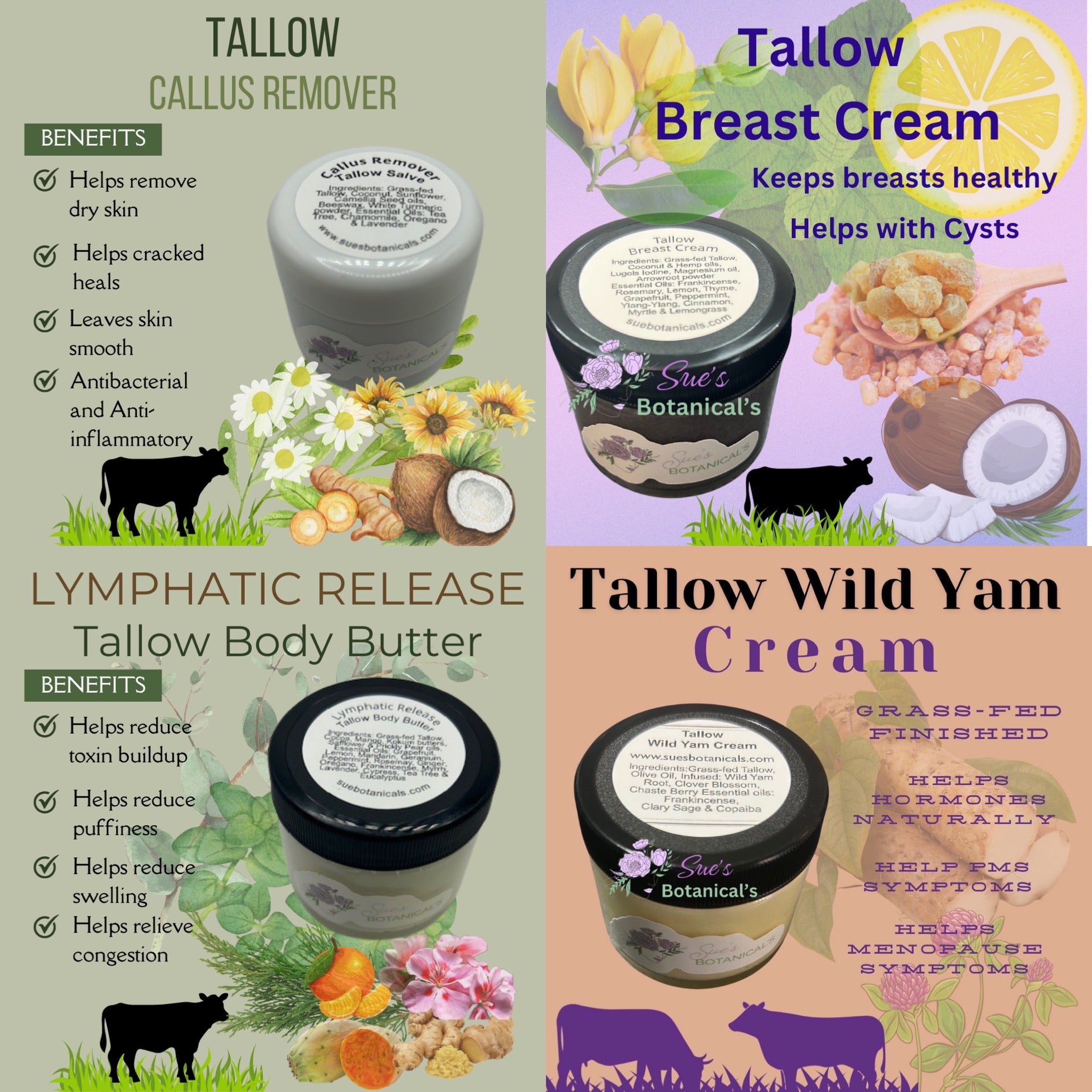 Tallow Specialty Products - Lymphatic, Wild Yam, Breast, Anti-fungal – Sue's Botanicals